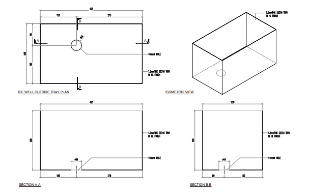 Stainless Steel Ice Well For Bar Hammered Champagne Finish
